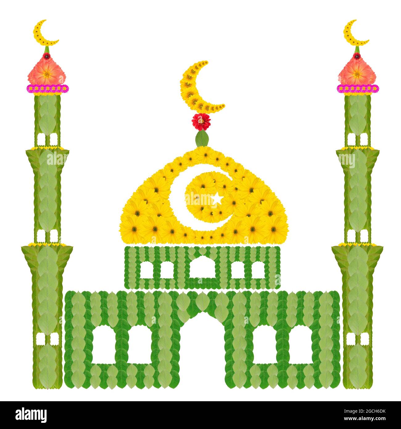 Muslim mosque made from flowers and leaves. Isolated handmade photo ...