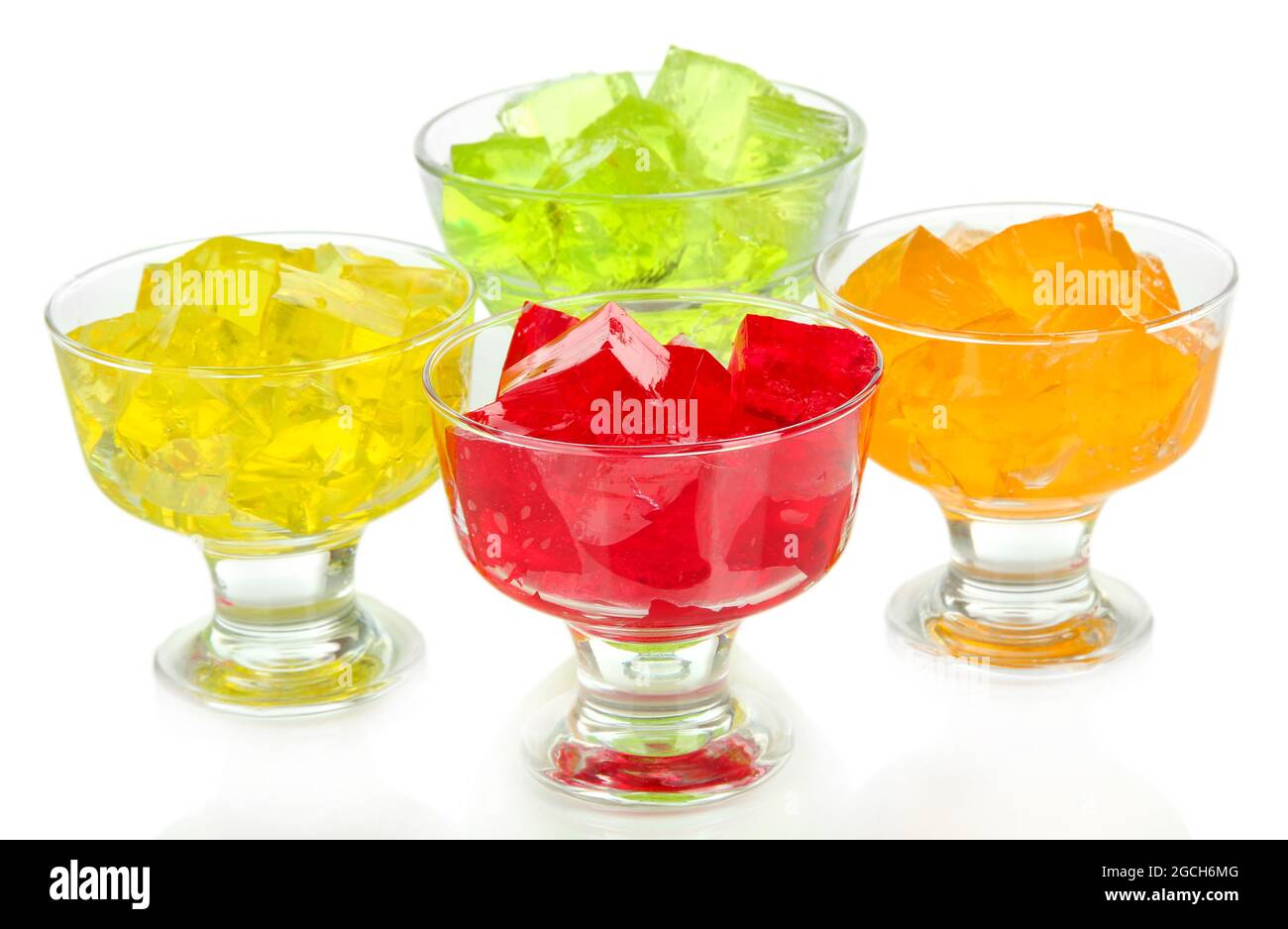 Tasty jelly cubes in bowls isolated on white Stock Photo - Alamy