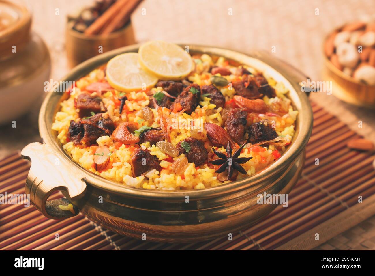 Mutton Gosht Biryani Spicy Indian Malabar lamb meat biryani Hyderabadi ...