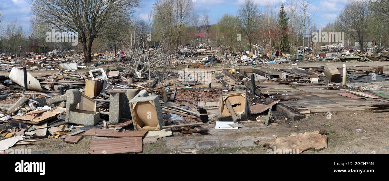 Large garbage dump in a European city panorama. An example of ...