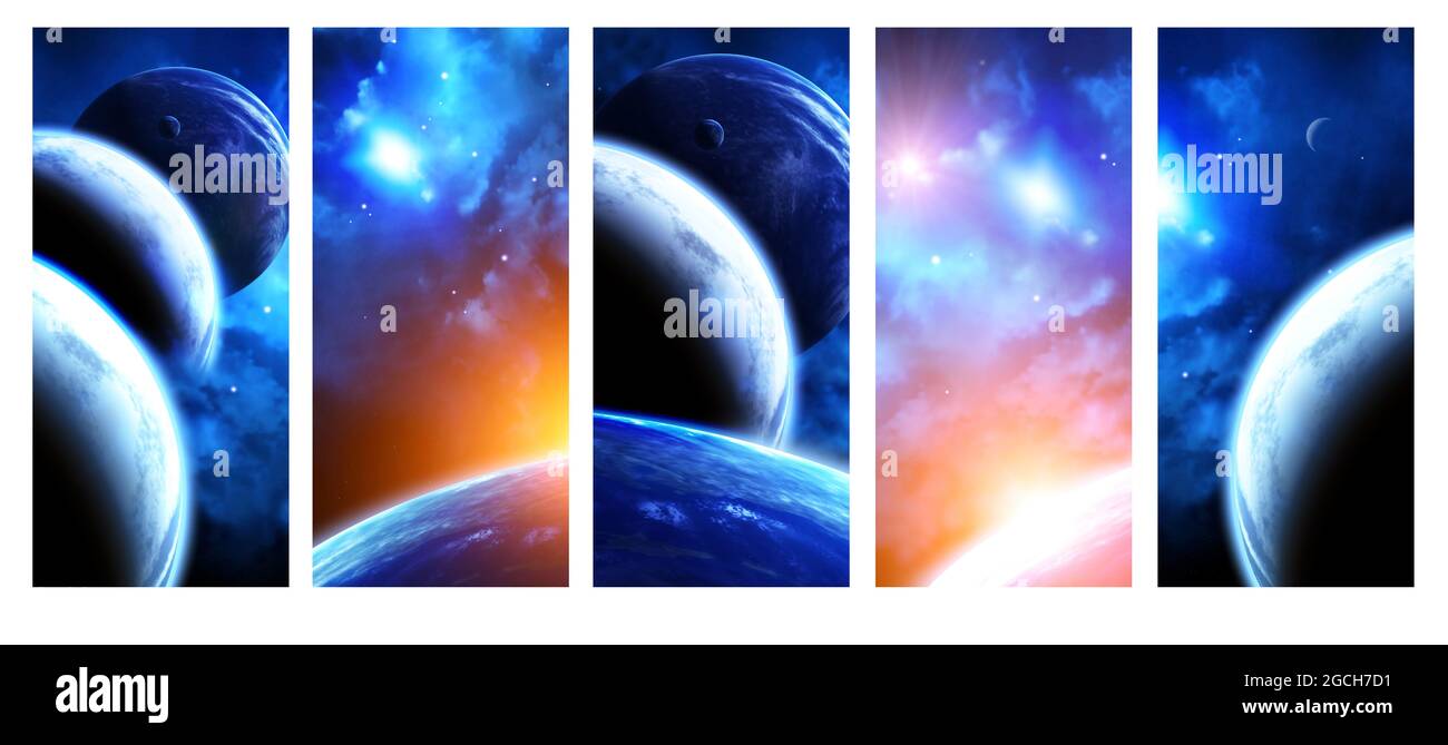 Set of vertical space banners with planets, nebula and stars. Elements ...
