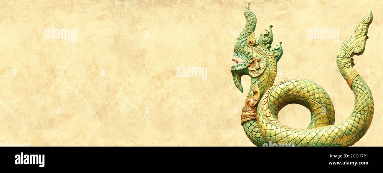 Grunge background with paper texture and asian naga snake. Horizontal ...