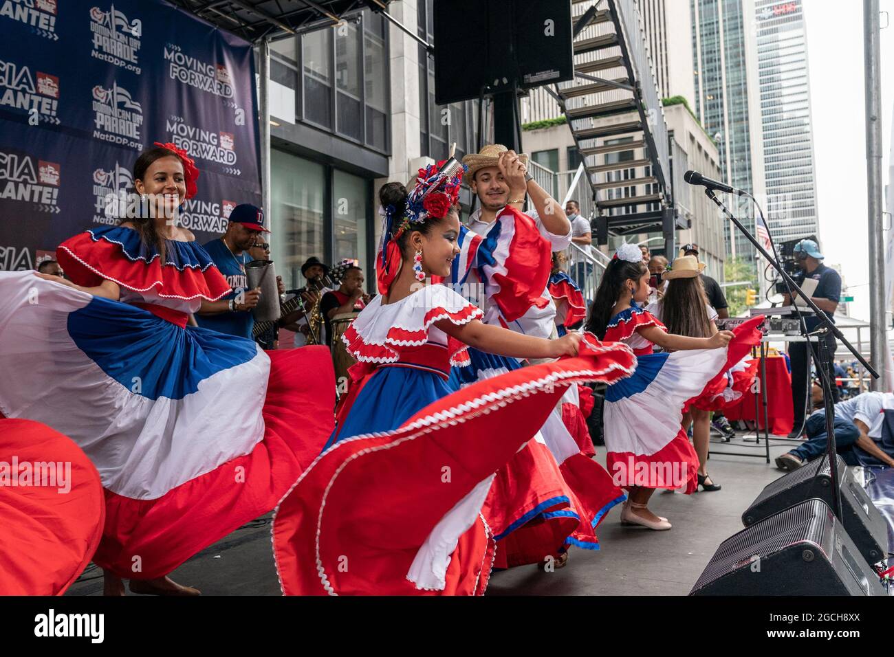 Atmosphere during Dominican parade as dancers perform on stage on 6th ...