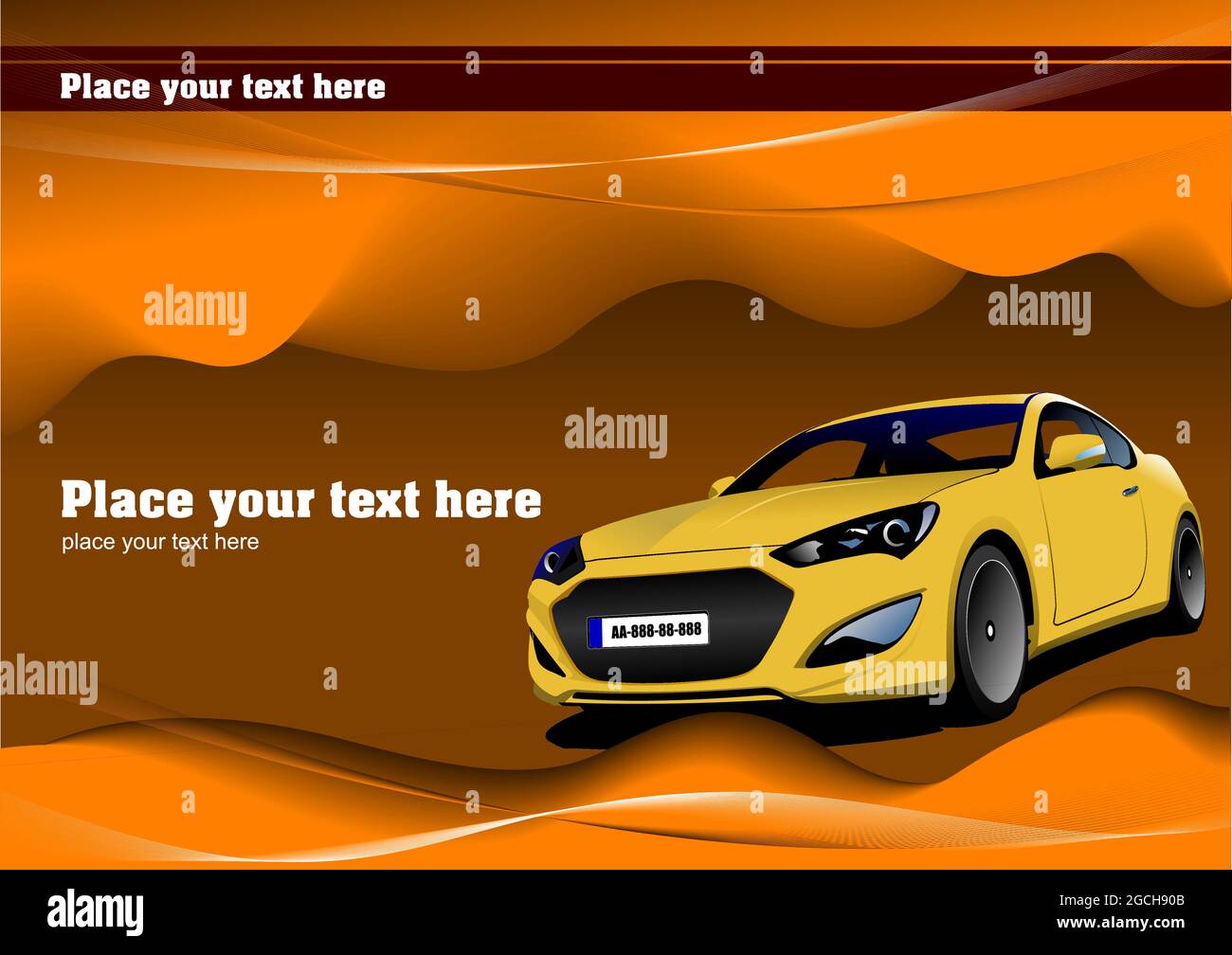 Yellow sedan car on the road. Vector Colored 3d illustration Stock ...