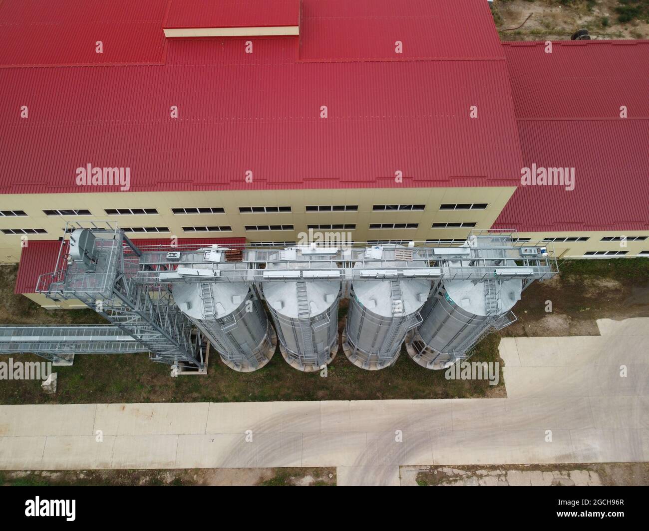 Grain elevator. Metal grain elevator in agricultural zone. Agriculture ...