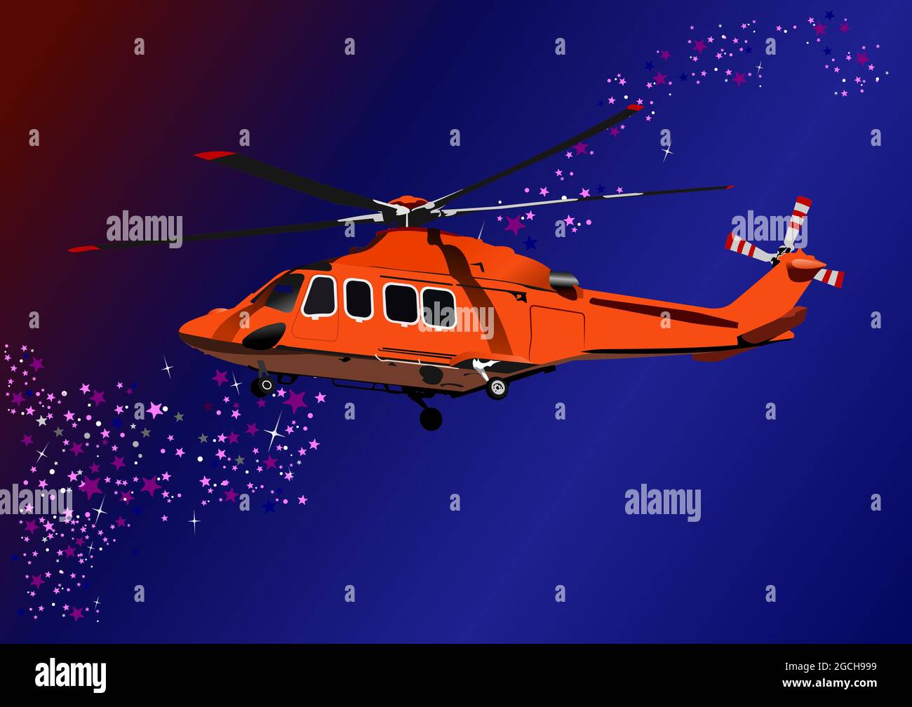 Helicopter in air on abstract stars sky background. Vector 3d ...