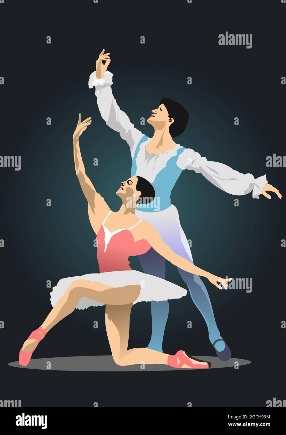 Classical ballet dancers. Vector Colored 3d illustration Stock Vector ...