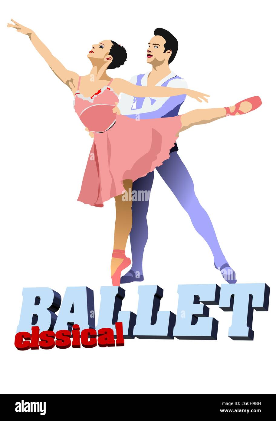 Classical ballet dancers. Vector Colored 3d illustration Stock Vector ...