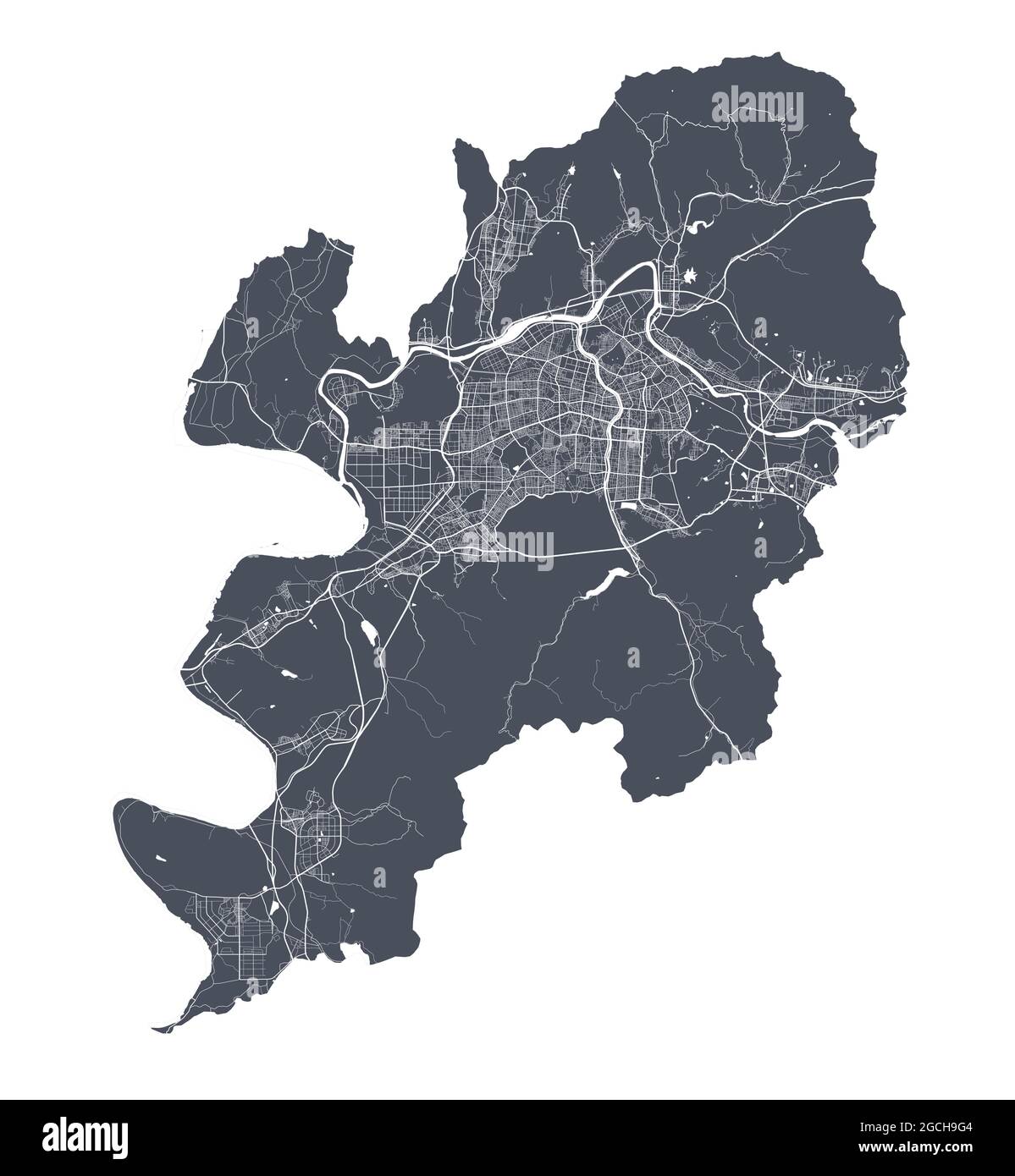 Daegu map. Detailed vector map of Daegu city administrative area ...