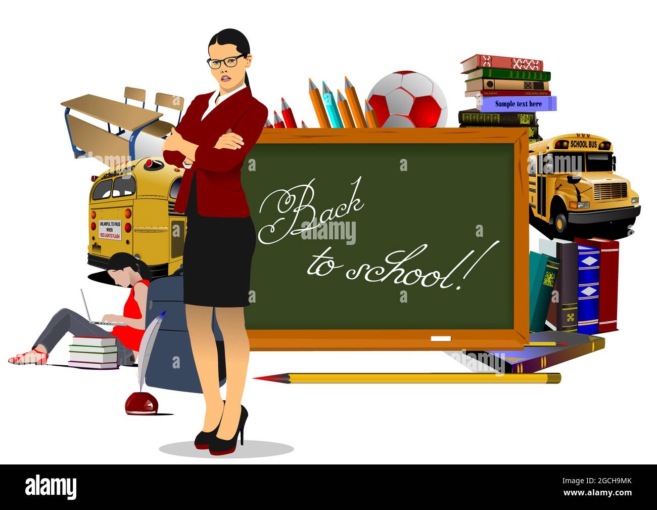Big set of “Back to school” with desk and school teacher images ...