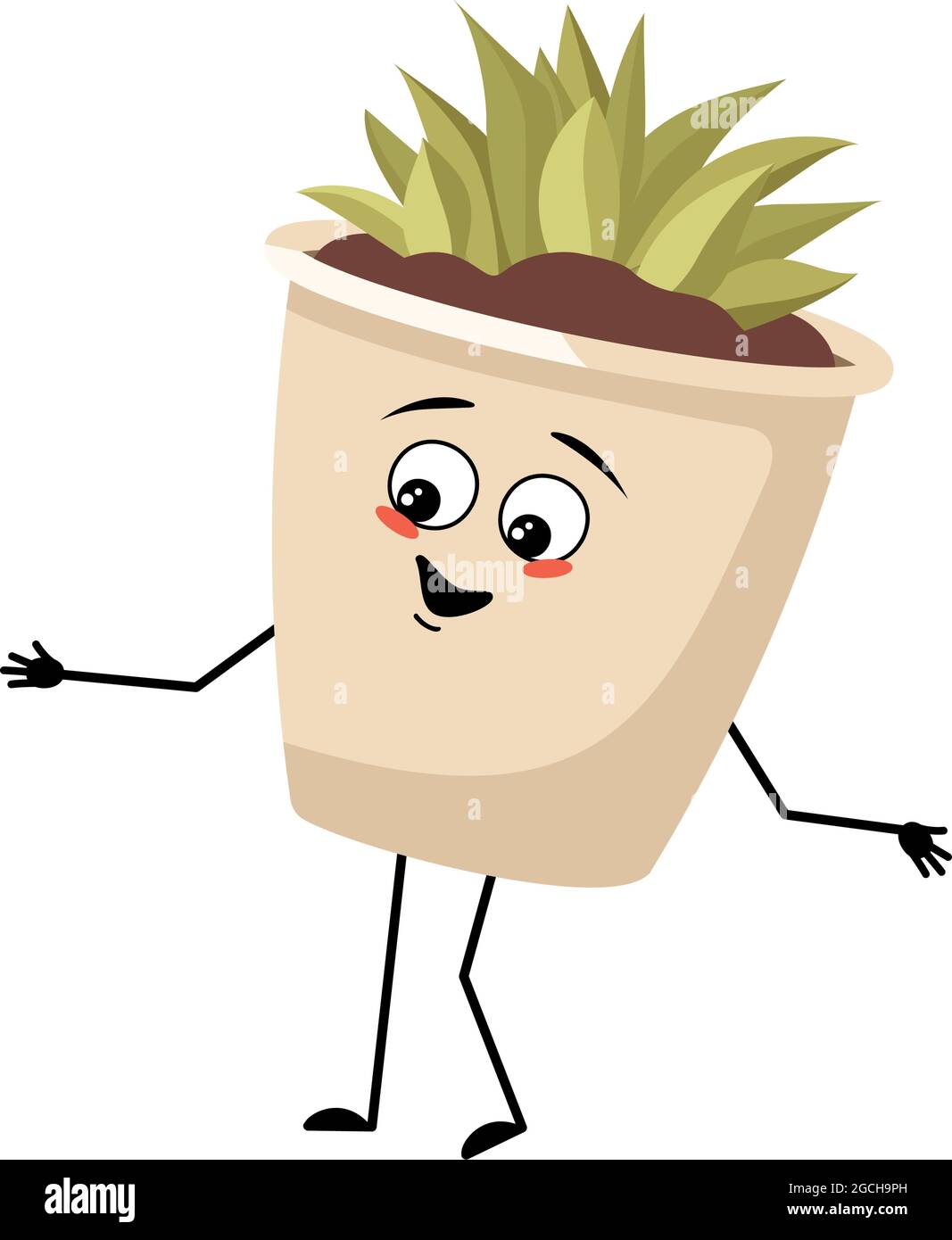 Cute character indoor plant in a pot with joyful emotions, smile face ...