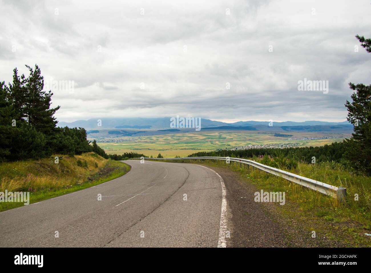 View and landscape of the village and fields in Georgia, colorful farms ...