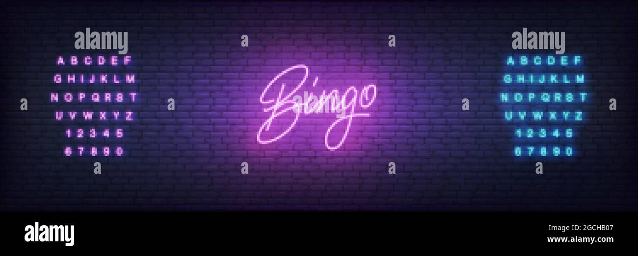 Bingo neon template. Glowing neon lettering Bingo Stock Vector Image ...