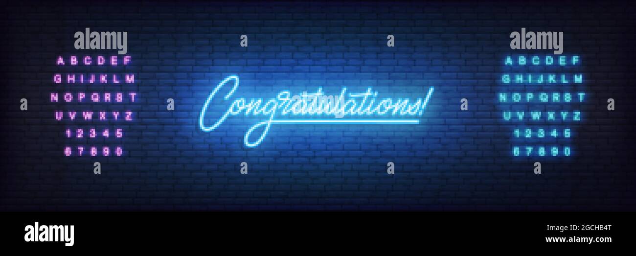 Congratulations neon template. Glowing neon lettering Congratulations ...
