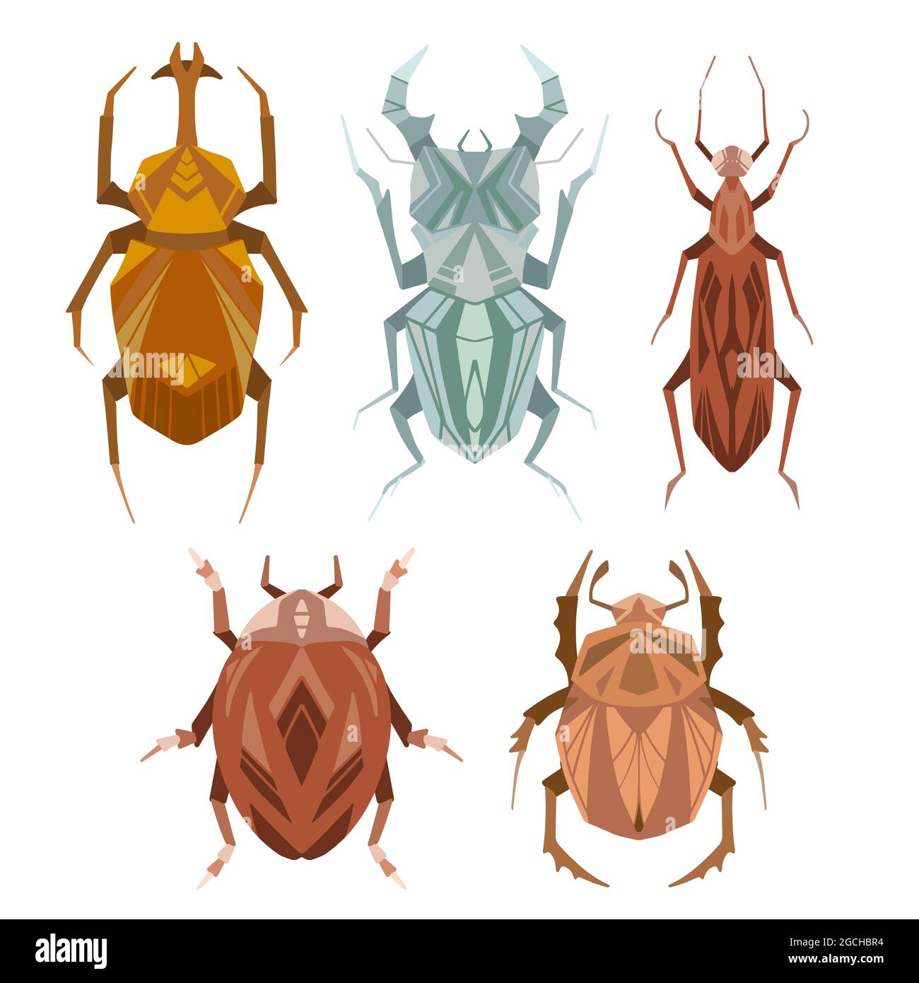 Set of geometric insects with poly decorations. Vector geometrical stag ...