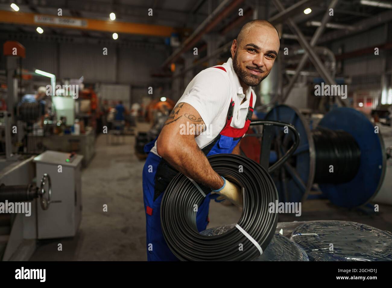 Portrait of a smiling handsome african american factory worker Stock ...
