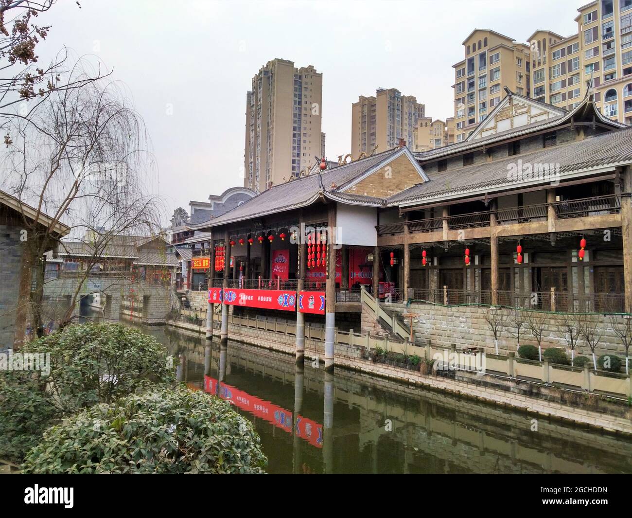 Amazing view of the buildings alongside the river running through Nanxi ...