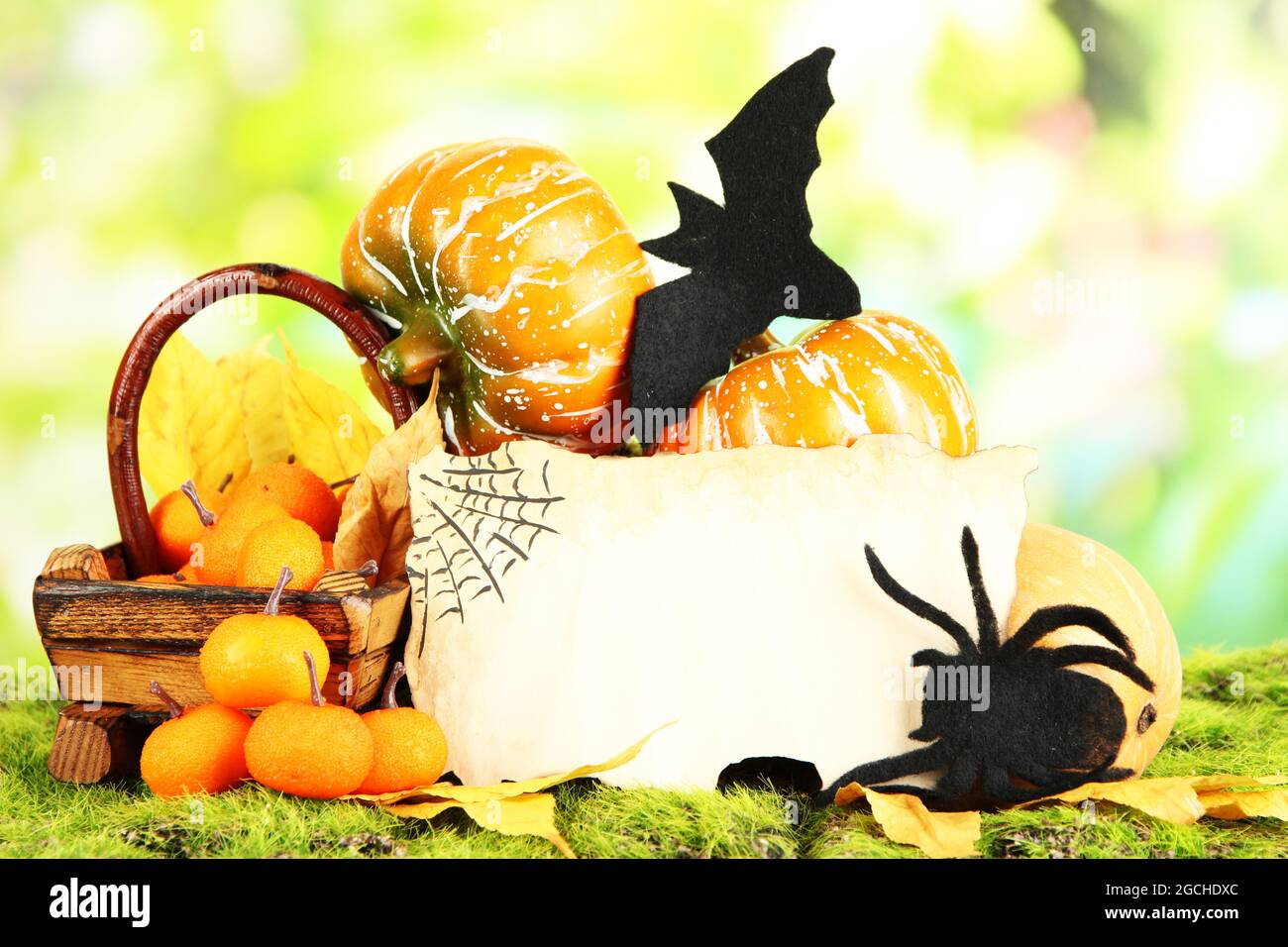 Halloween composition on nature background Stock Photo - Alamy
