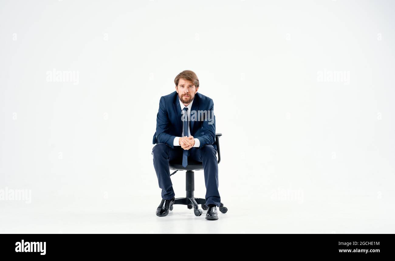 business man sitting in office chair working isolated background Stock ...