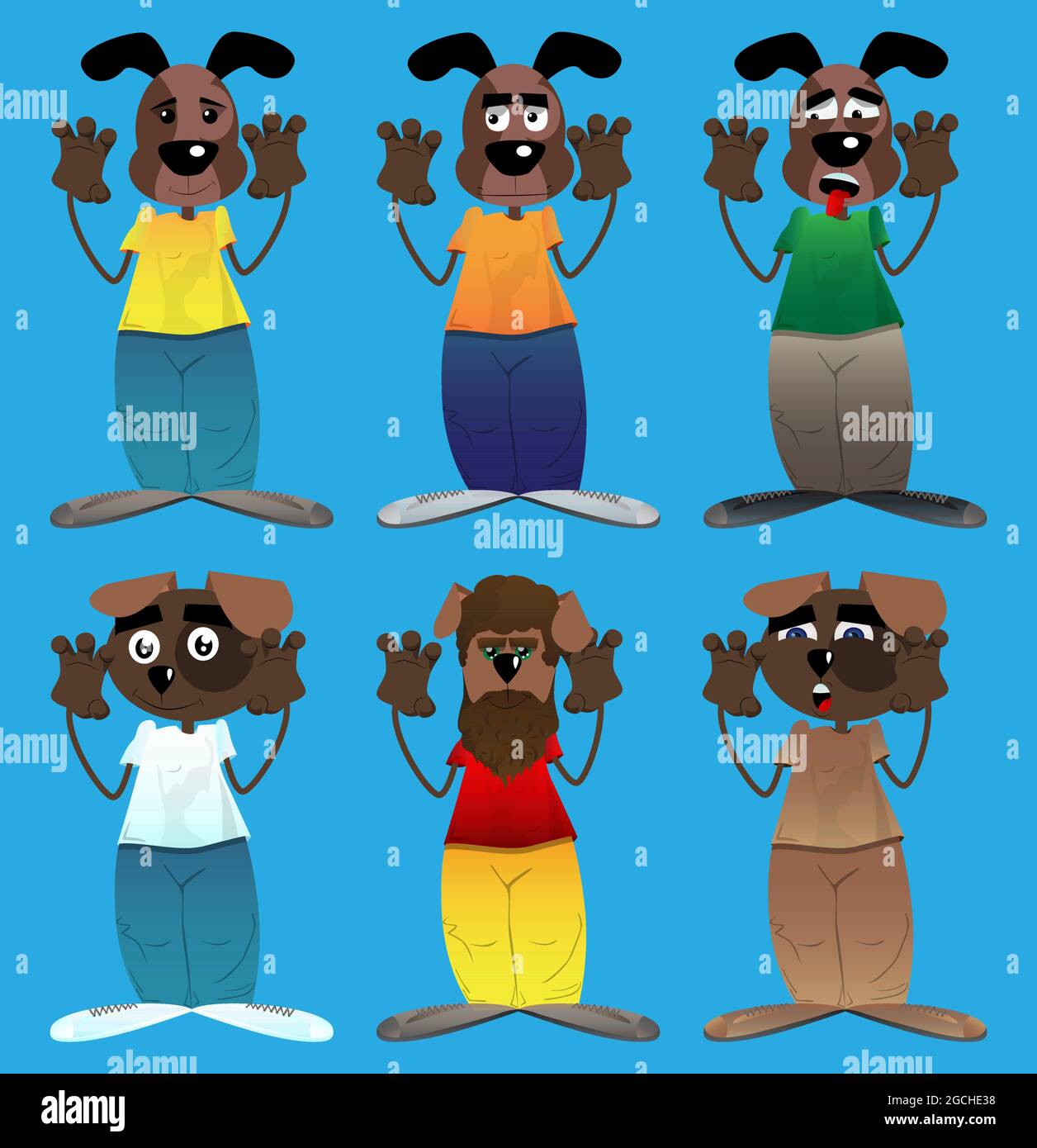 Funny cartoon dog is trying to scare you. Vector illustration. Playing ...