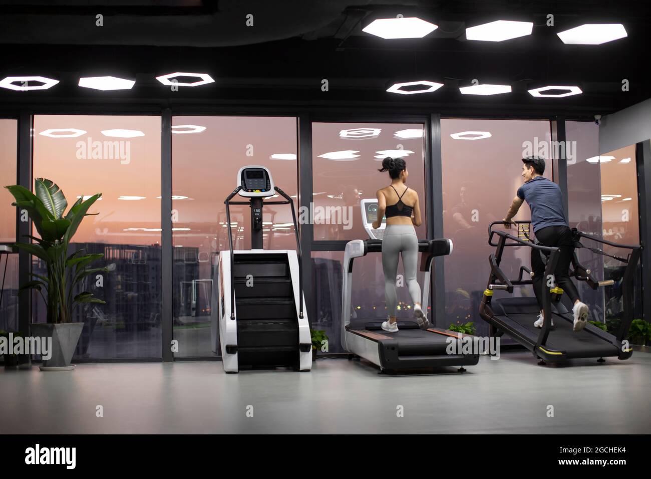 Young people exercising at gym Stock Photo - Alamy