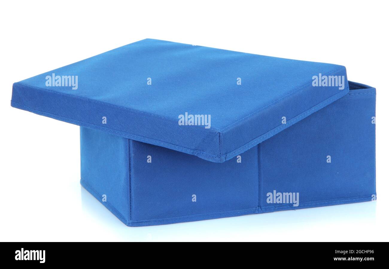 Blue textile boxes isolated on white Stock Photo - Alamy