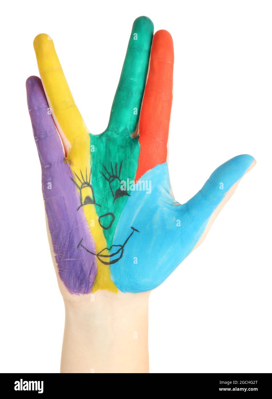 Painted hand with smile isolated on white Stock Photo - Alamy