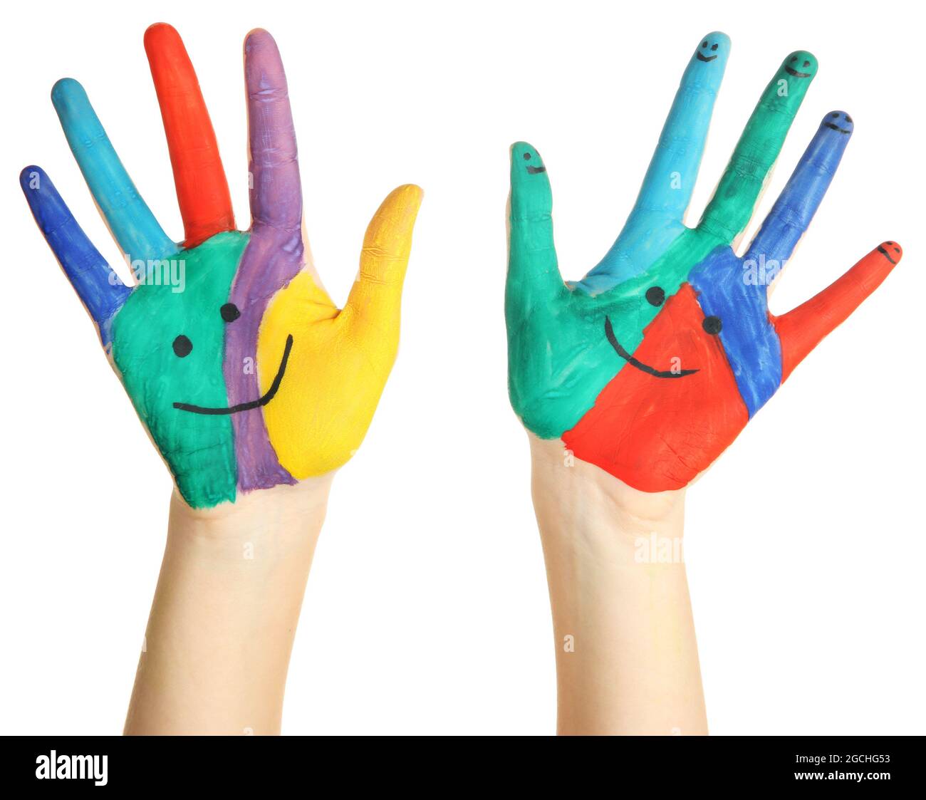 Painted hands with smile isolated on white Stock Photo - Alamy