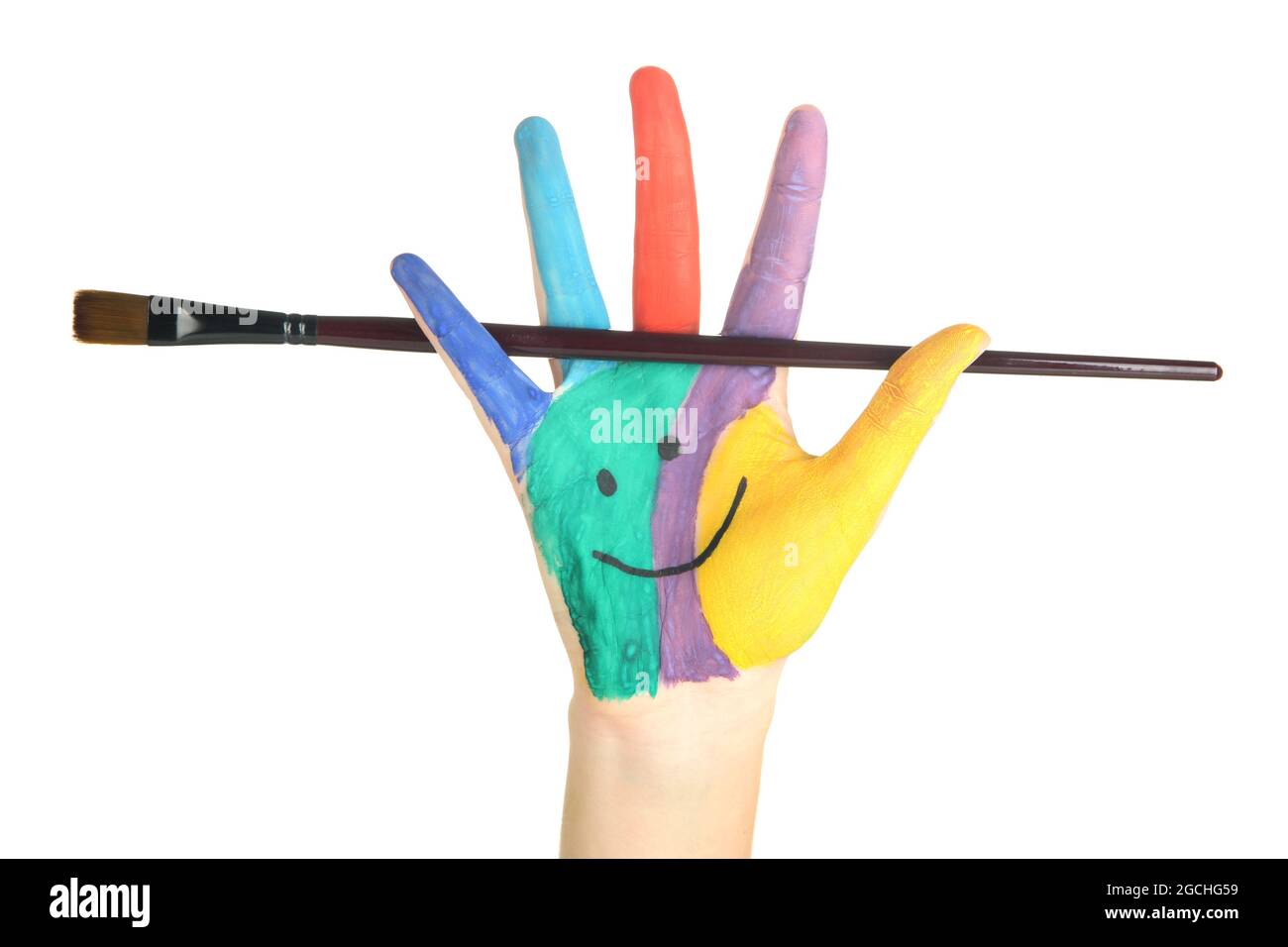 Painted hand with smile isolated on white Stock Photo - Alamy