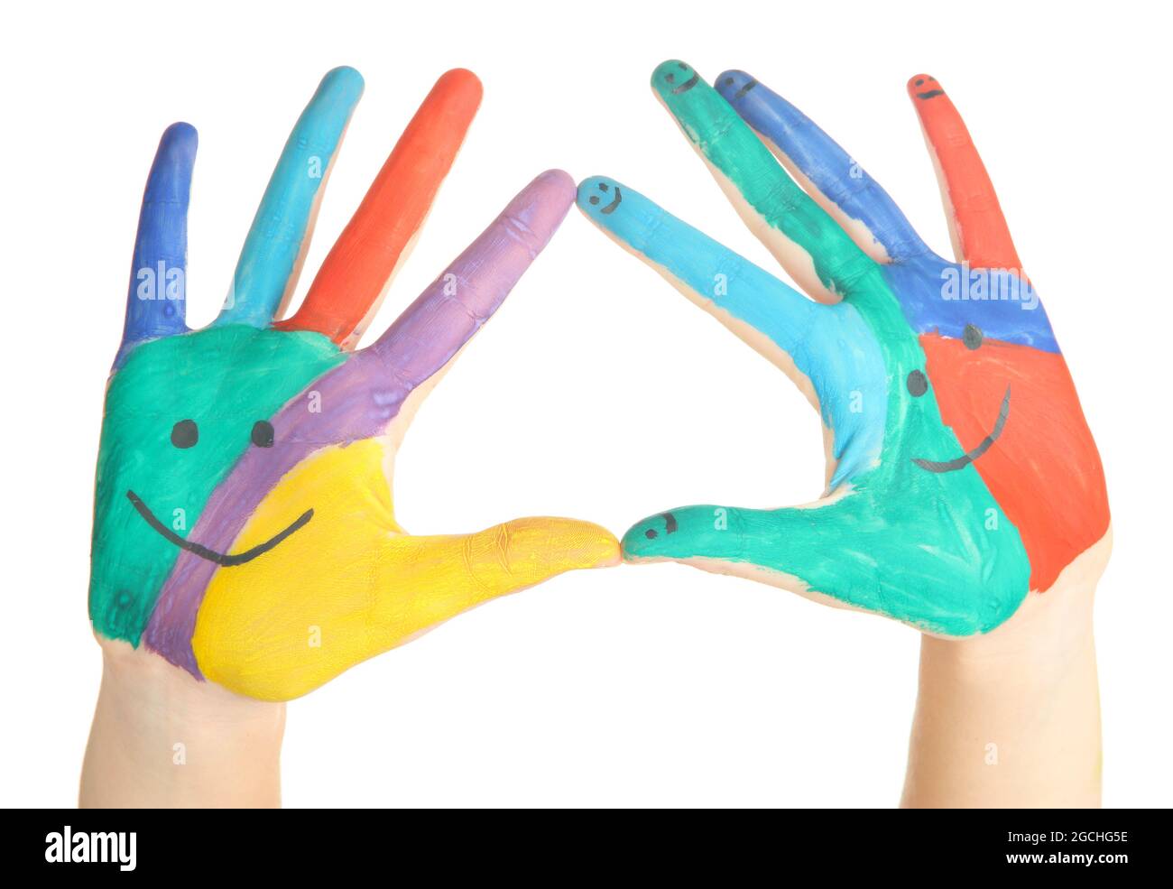 Painted hands with smile isolated on white Stock Photo - Alamy