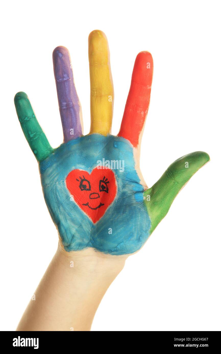 Painted hand with smile isolated on white Stock Photo - Alamy