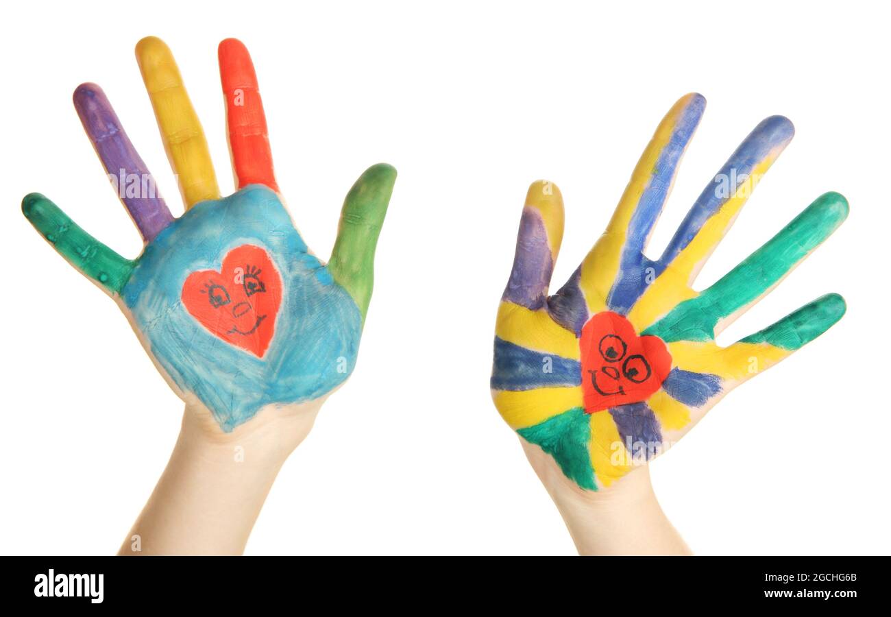 Painted hands with smile isolated on white Stock Photo - Alamy