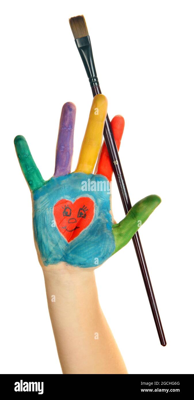 Painted hand with smile isolated on white Stock Photo - Alamy
