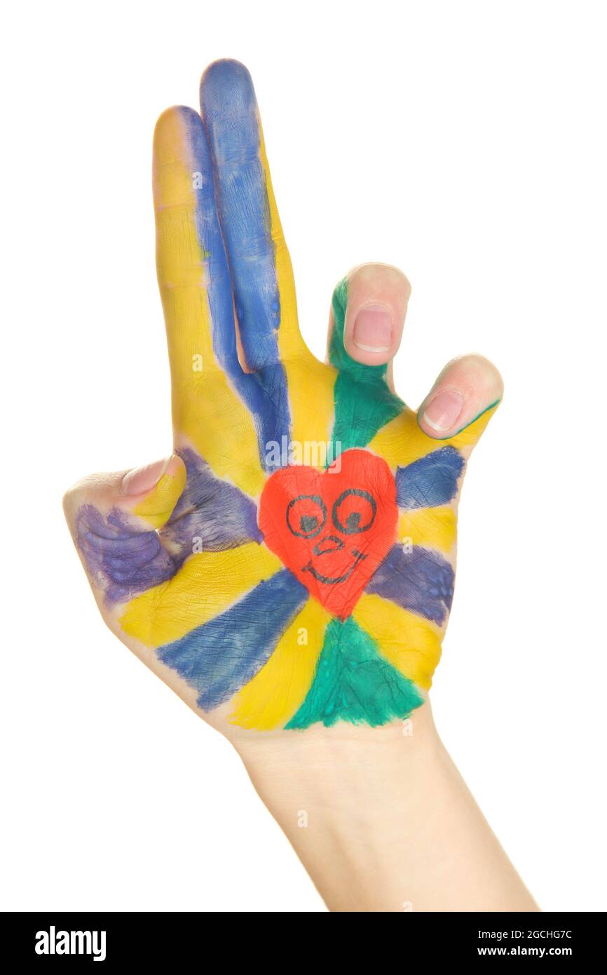 Painted hand with smile isolated on white Stock Photo - Alamy