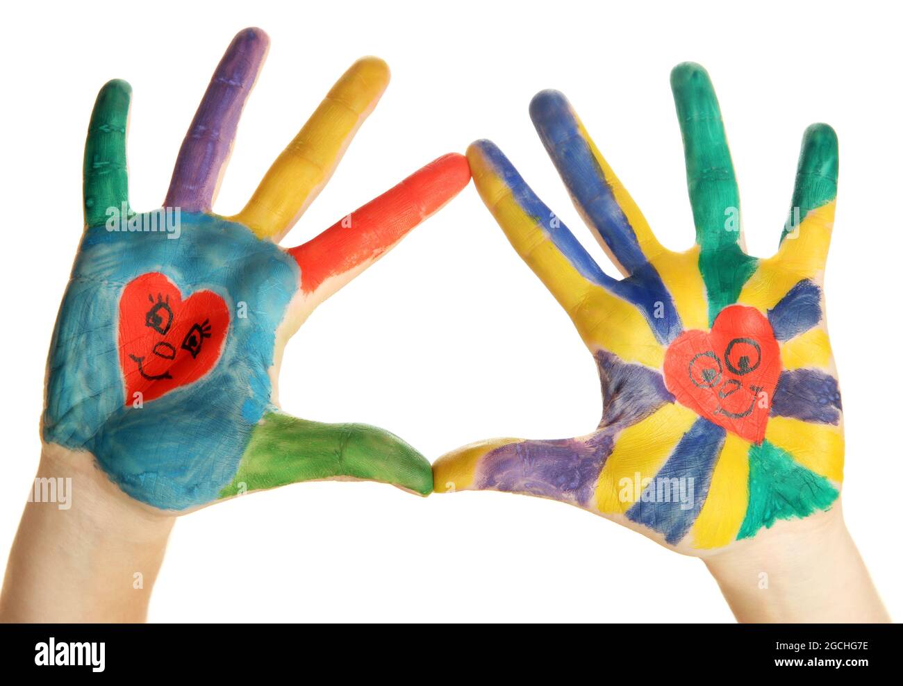 Painted hands with smile isolated on white Stock Photo - Alamy