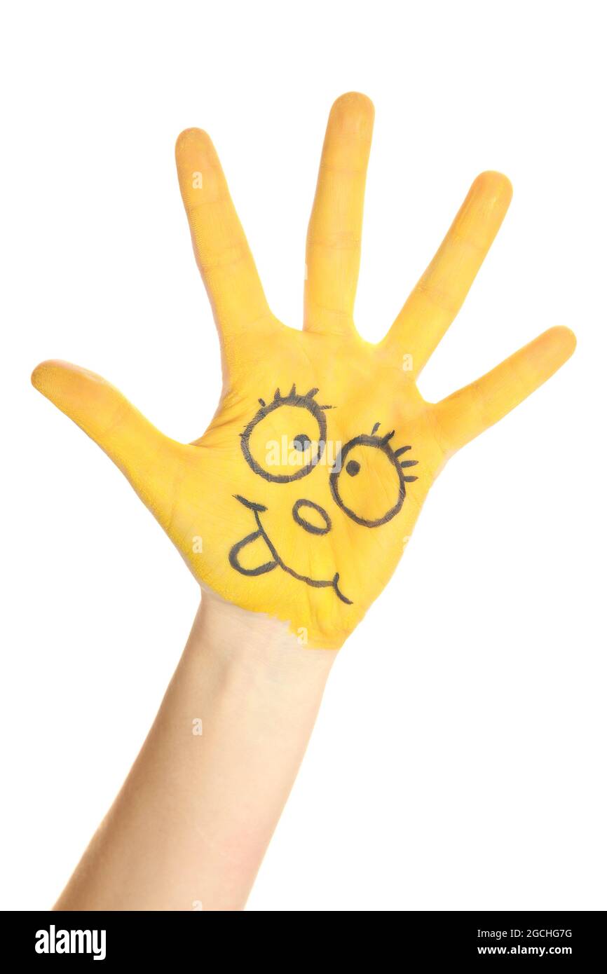 Painted hand with smile isolated on white Stock Photo - Alamy
