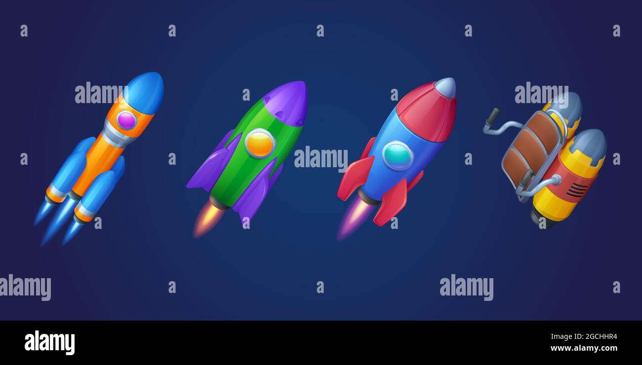 Cartoon rockets, shuttles and jetpack Stock Vector Image & Art - Alamy