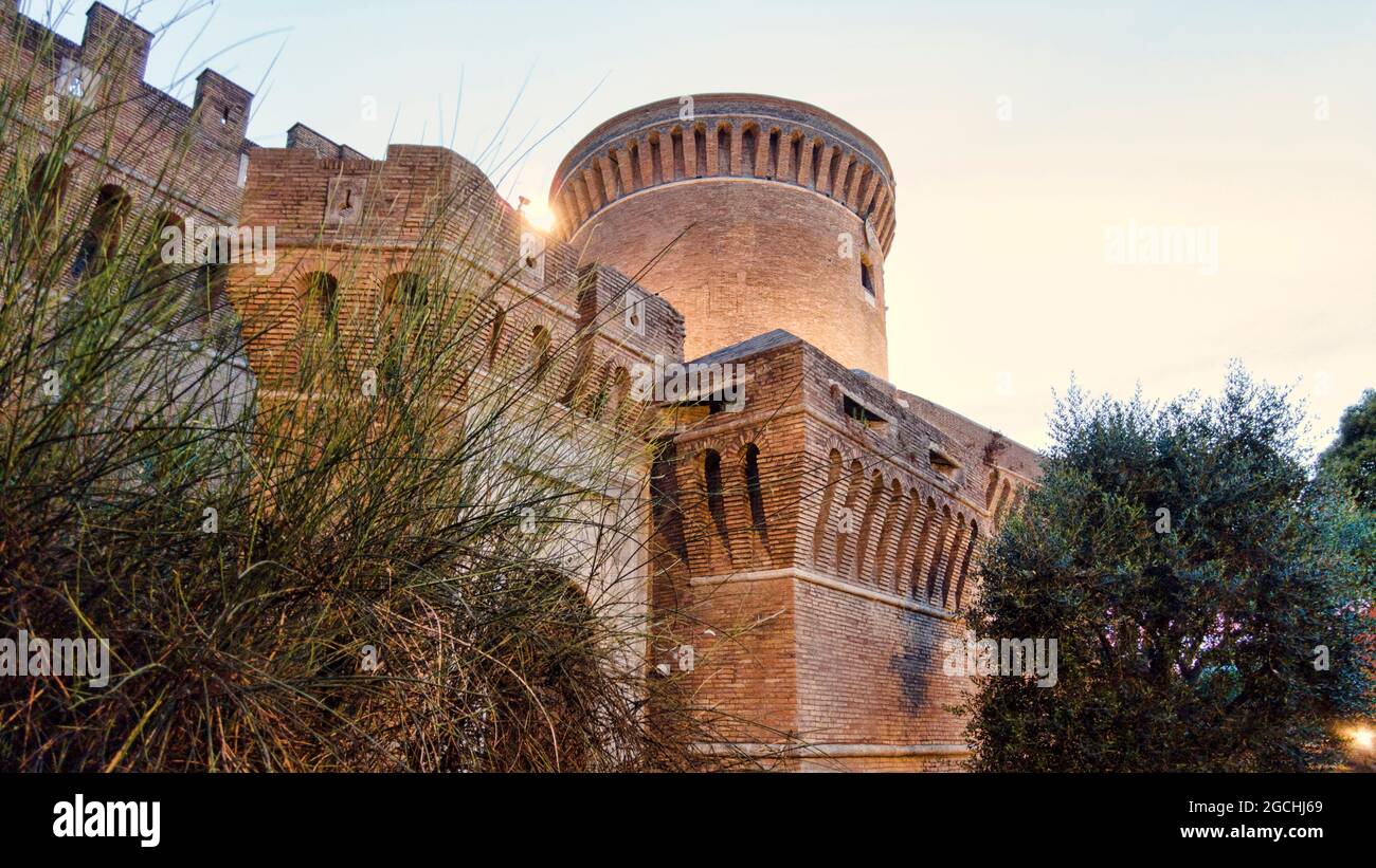 Suggestive glimpse at sunset at fantastic castle of Julius II in Ostia ...