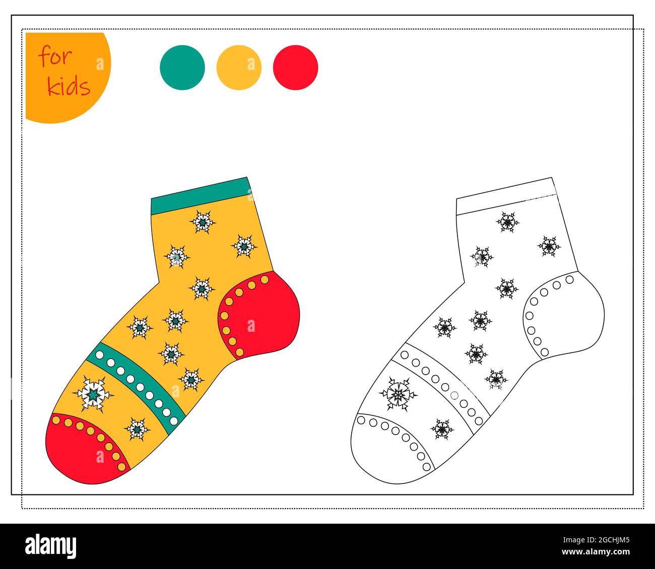 coloring book for children by colors, color a sock isolated on a white ...