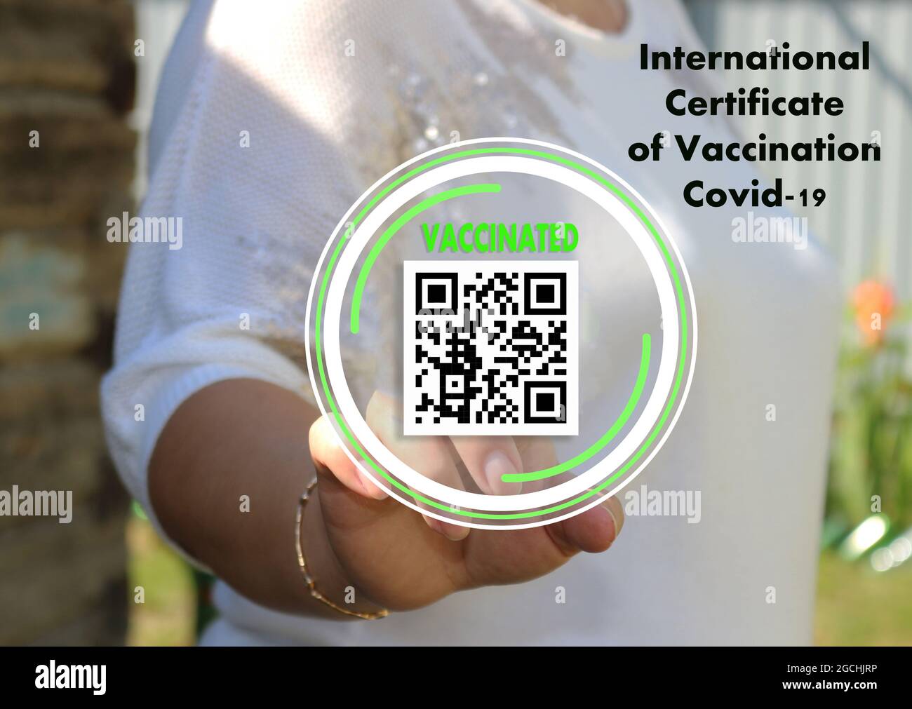 International certificate of vaccination from coronavirus on phone. QR ...