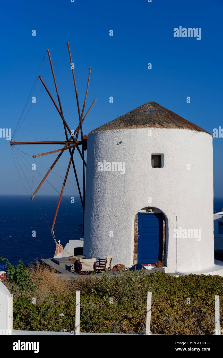 View of famous windmill in Oia, Santorini, Greece Stock Photo - Alamy