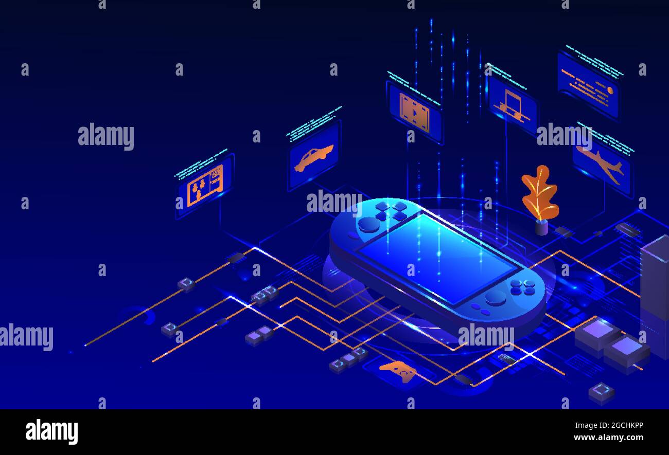 Mobile handheld video game console, vector isometric illustration ...