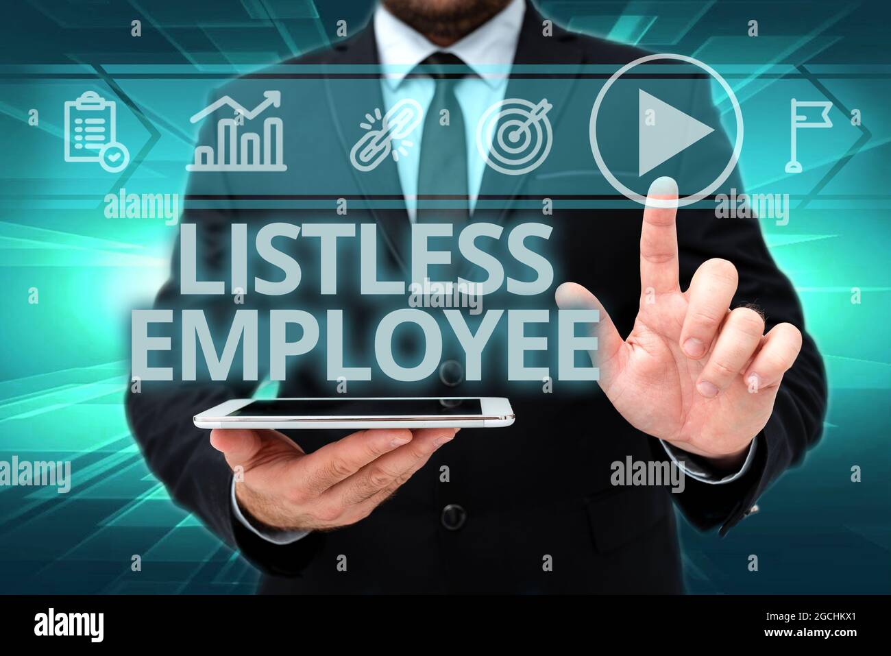 Text caption presenting Listless Employee. Business concept an employee ...