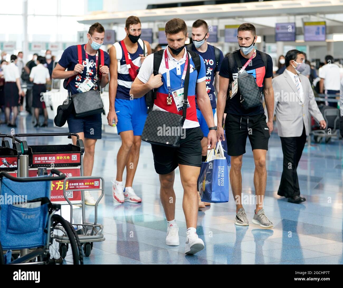 ROC athlete Yaroslav Podlesnykh in the departures area at Haneda ...