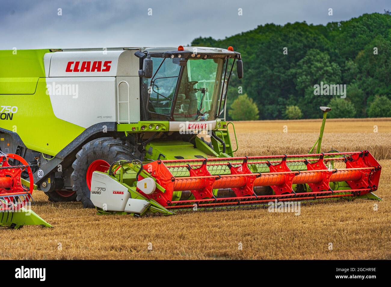 Class 750 Lexion combine harvesters parked up on a stubble field ...