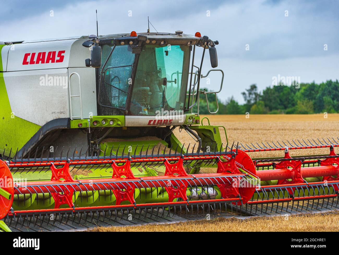 Class 750 Lexion combine harvesters parked up on a stubble field ...