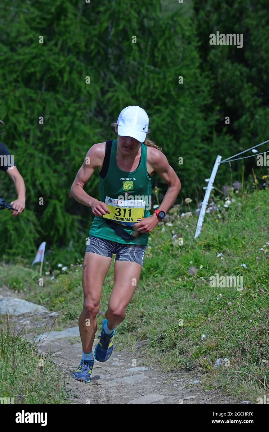 Zinal, SWITZERLAND - AUGUST 7: Elite runner, Nienke Brinkman (NL) in ...