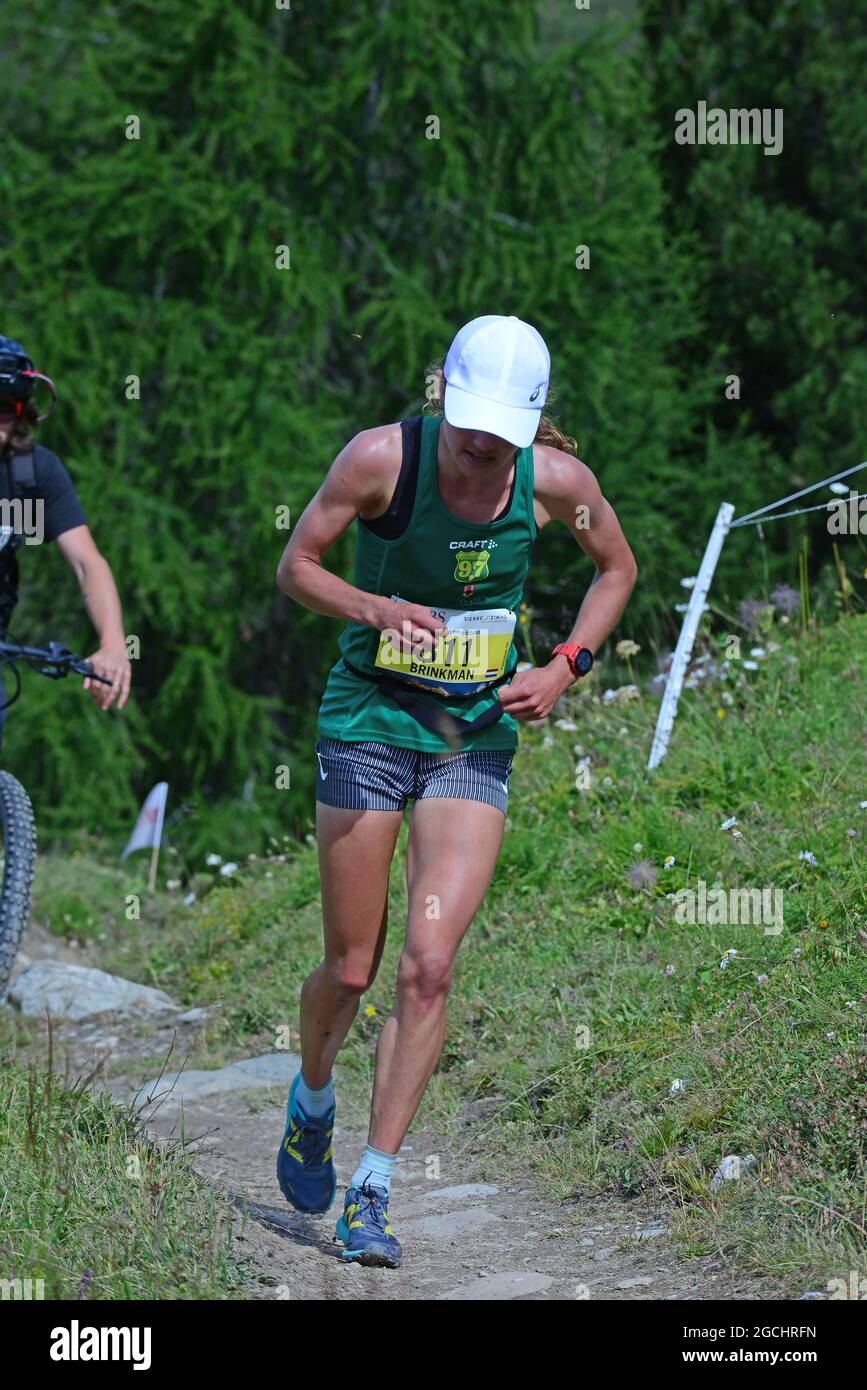 Zinal, SWITZERLAND - AUGUST 7: Elite runner, Nienke Brinkman (NL) in ...