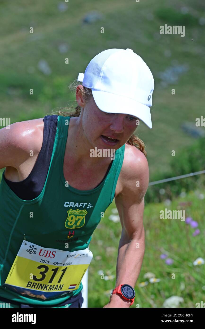 Zinal, SWITZERLAND - AUGUST 7: Elite runner, Nienke Brinkman (NL) in ...