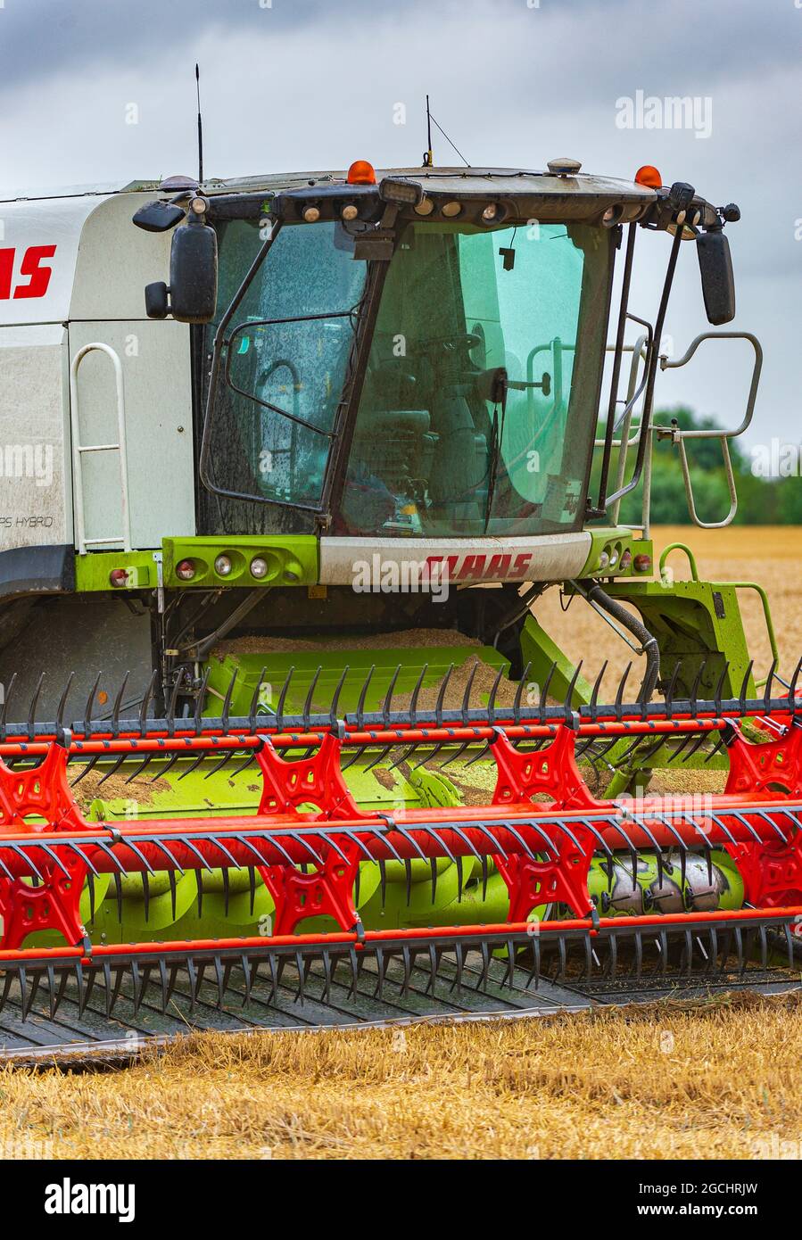 Class 750 Lexion combine harvesters parked up on a stubble field ...